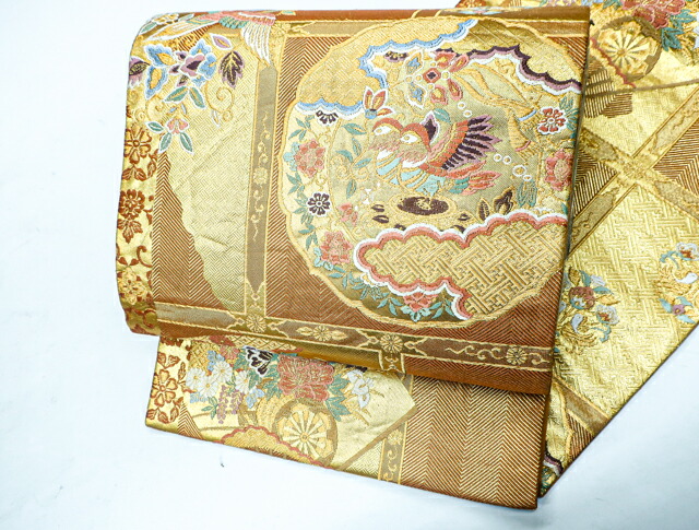 【楽天市場】☆最大80％OFF秋祭りセール☆【IDnet】【着物】袋帯 西陣織 扇子丸に鳥文様 23B-2029【リサイクル】：アイディーネット