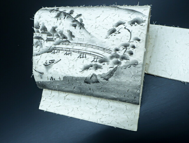 【楽天市場】【IDnet】【着物】 九寸名古屋帯 ひげ紬 作家物 落款入り 風景文様 24B-190【リサイクル】【中古】：アイディーネット