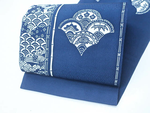 【楽天市場】【IDnet】【着物】 九寸名古屋帯 お太鼓柄 開き仕立て 草木染 流水 青海波文様 24B-1135【リサイクル】：アイディーネット