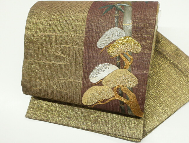 【楽天市場】【中古】 リサイクル着物 袋帯 お太鼓柄 金通し 流水に松竹文 金銀糸 芯無し 24B-1371【リサイクル】IDnet：アイディーネット
