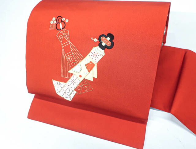 【楽天市場】【IDnet】【着物】九寸名古屋帯 金駒刺繍 お太鼓柄 こけし文 24B-1422【リサイクル】：アイディーネット