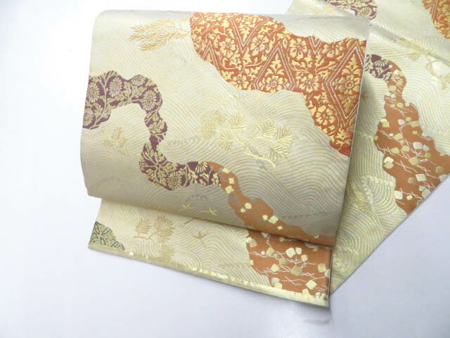 【楽天市場】【IDnet】【着物】袋帯 西陣織 道長取りに唐花 七宝文 長尺 24b-1856【リサイクル】：アイディーネット