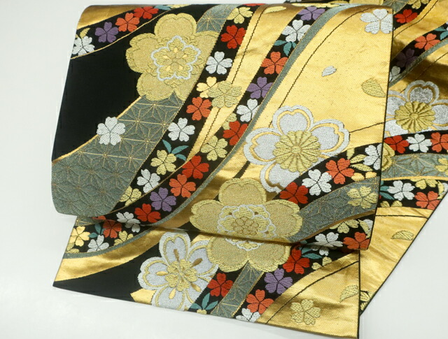 【楽天市場】楽天スーパーセール☆最大70%OFF【IDnet】【着物】リサイクル着物 袋帯 麻の葉に花文様 金銀糸 24b-1871【リサイクル】：アイディーネット