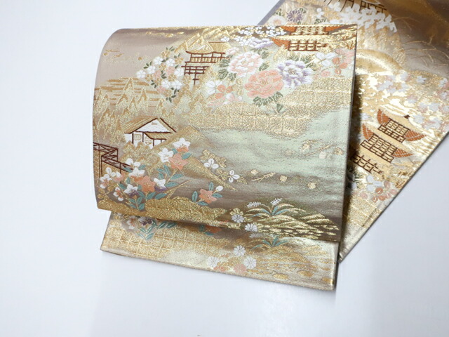 【楽天市場】【IDnet】【着物】袋帯 西陣織 風景文 金糸 24b-1948【リサイクル】【中古】：アイディーネット