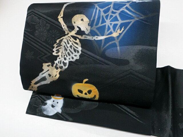 【楽天市場】【中古】 リサイクル着物 九寸名古屋帯 オリジナル ハロウィン こうもり ドクロ かぼちゃ おばけ 24b-2199[仕立て上がり 和服 アウトレット カジュアル リサイクル帯 ...