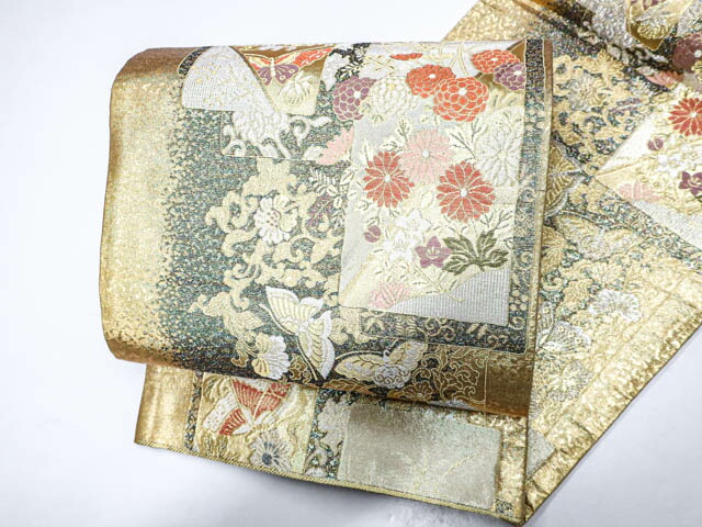 【楽天市場】【中古】 リサイクル着物 袋帯 西陣織 短冊に花・蝶文 金糸 24b-2301【リサイクル】IDnet：アイディーネット