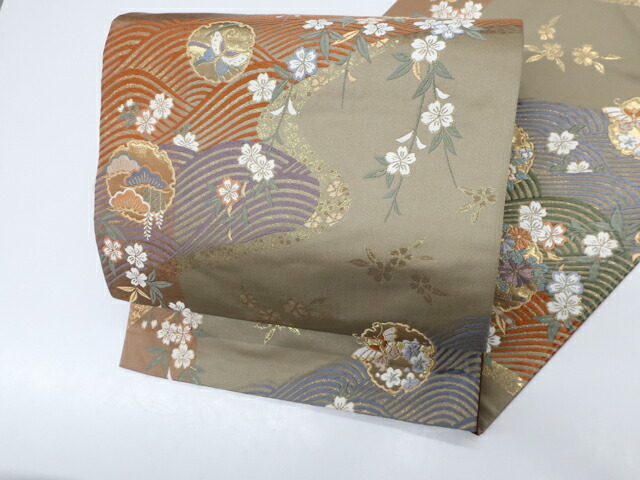 【楽天市場】【IDnet】【着物】袋帯 花雪輪に桜文 金糸 24b-2166【リサイクル】：アイディーネット