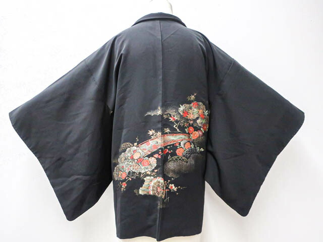 【楽天市場】最大65％OFF大売り出しセール【IDnet】【着物】黒羽織 絵羽柄 古典柄 羽織紐付き 24z-3673【リサイクル】：アイディーネット