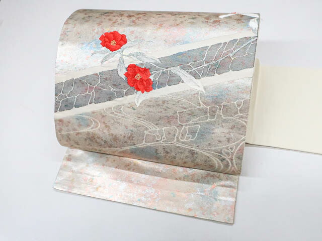 【楽天市場】【IDnet】【着物】 九寸名古屋帯 お太鼓柄 花文 銀糸 24b-2485【リサイクル】：アイディーネット