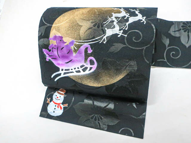 【楽天市場】【IDnet】【着物】九寸名古屋帯 オリジナル 月にサンタクロース トナカイ ゆきだるま 太鼓柄 24b-2611【リサイクル】：アイディーネット