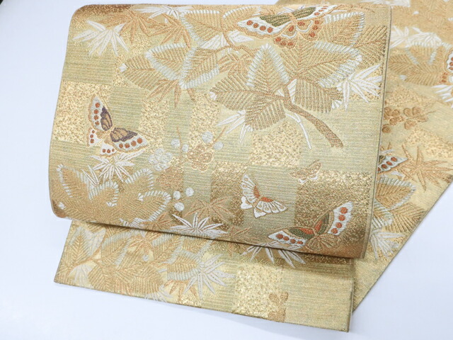 【楽天市場】【IDnet】【着物】 袋帯 金糸 蝶に草花文 24b-2648【リサイクル】：アイディーネット