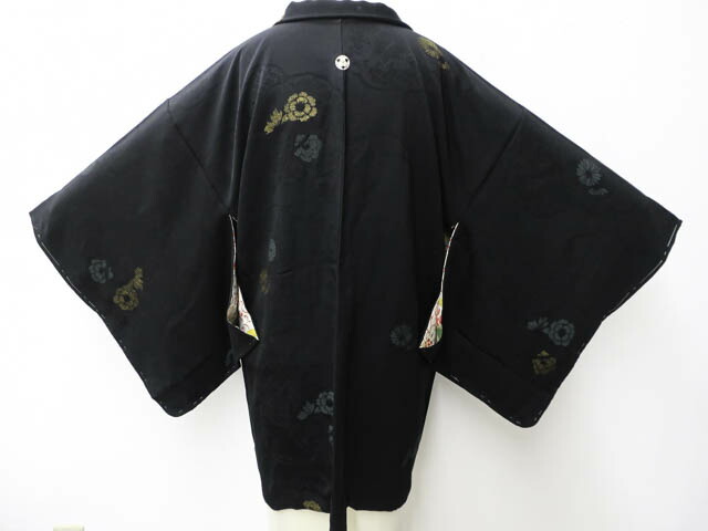 【楽天市場】最大65％OFF大売り出しセール【IDnet】【着物】黒羽織 菊文 一つ紋 羽織紐付き 身丈83.5cm 裄丈約65cm 24z-4590【リサイクル】：アイディーネット