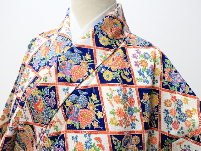 【楽天市場】【IDnet】【着物】小紋 格子に草花文 しつけ付き 身丈:約162cm 裄丈:約65.5cm 24z-4672【リサイクル】：アイディーネット