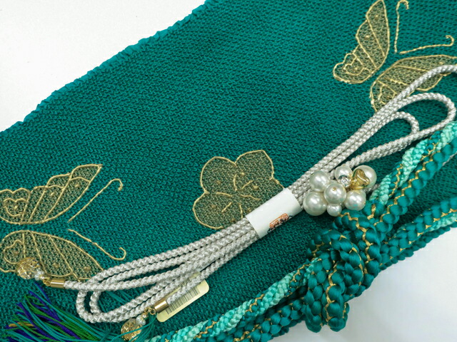 【楽天市場】【IDnet】【着物】和装小物 振袖用 帯締め帯揚げセット 丸組 総絞り 飾り紐付 金糸 24w-11594【リサイクル】：アイディーネット