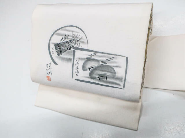 【楽天市場】【中古】 リサイクル着物 九寸名古屋帯 お太鼓柄 墨絵 落款入り 24b-2775【リサイクル】IDnet：アイディーネット