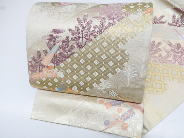 【楽天市場】楽天スーパーセール【IDnet】【着物】袋帯 六通 金銀糸 松・扇子・花菱文 24b-2806【リサイクル】【中古】：アイディーネット