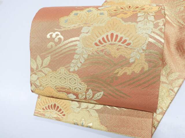 【楽天市場】【IDnet】【着物】袋帯 西陣織 六通 金糸 笠松に藤の花文 24b-2814【リサイクル】：アイディーネット