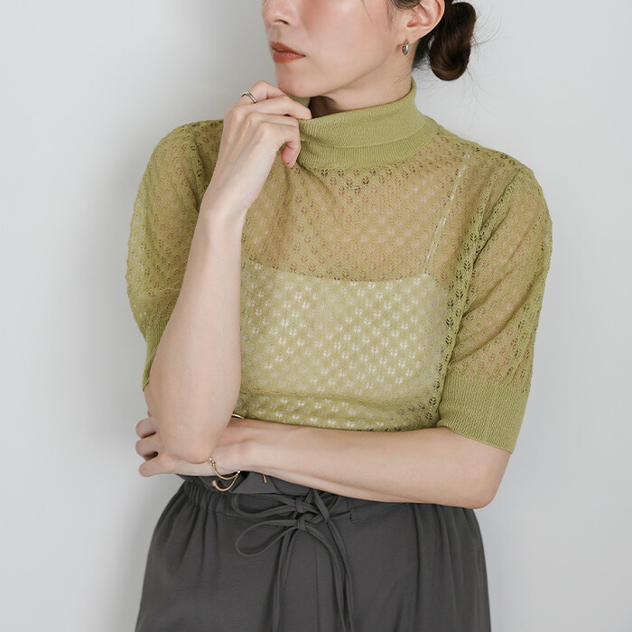 【楽天市場】【SELECT MOCA】透かし編みハーフスリーブサマーニット / レディース 春夏 サマーニット 透かし編みニット ハーフ ...