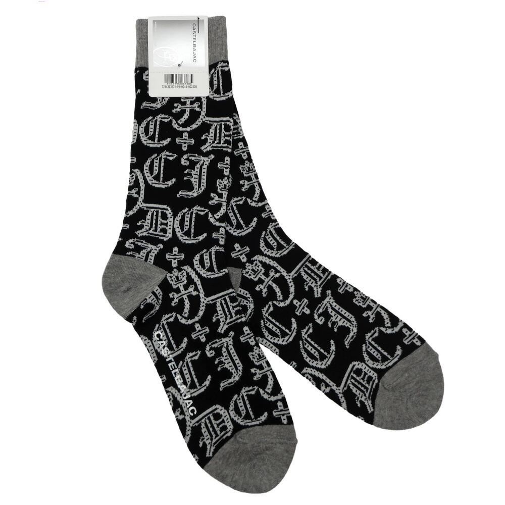 【楽天市場】カステルバジャック 抗菌防臭 kamon＋ロゴ総柄 クルーソックス (黒) GD*02721439313199【24/12/24 ...