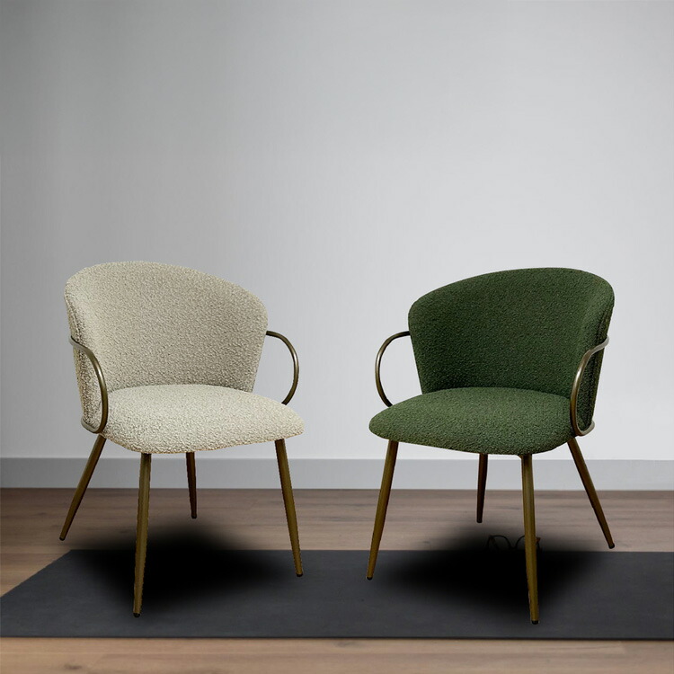 【楽天市場】チェア ブークレ グリーン ベージュ おしゃれ 可愛い フレーム ゴールド スチール ブークレ生地 ファブリック 高級感 椅子 デザイナーズチェア風 ダイニングチェア リビング ...