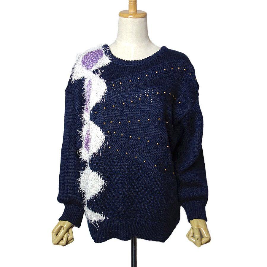 【楽天市場】【中古】フランス Vango セーター ニット レディース サイズL位 古着 長袖 紺 ネイビー：異国屋