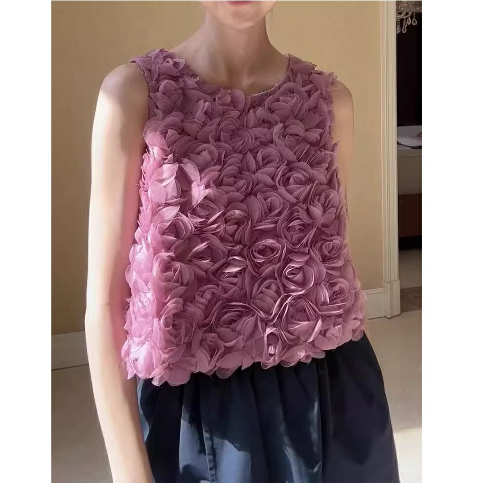 【楽天市場】立体フラワー ノースリーブ トップス 3Dフラワー 花 カットソー トップス グレープパープル 大人 きれいめ 大人っぽ 着回し IMAGIBUNE 上品 新作 人気 エレガント ...