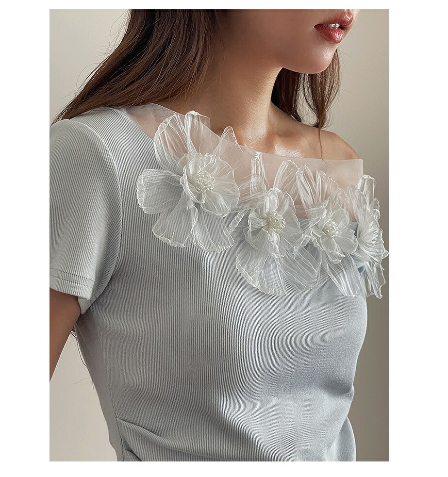 【楽天市場】3D flower トップス カットソー 立体 フラワー フローラル 花 シアー ベージュ ブルー 涼しげ 大人 きれいめ 大人っぽ 着回し ガーリー IMAGIBUNE 上品 ...