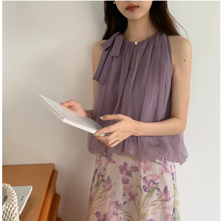 【楽天市場】パープルリボンタイブラウス ブラウス シャツ ノースリーブ 紫 大人 きれいめ 大人っぽ レトロ 可愛い 着回し 上品 新作 人気 エレガント シンプル フリーサイズ ...