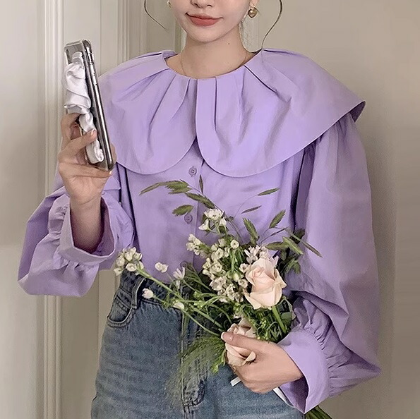 【楽天市場】ビッグカラーブラウス 大きめ襟 襟付き トップス シャツ 長袖 パープル レディース 上品 きれいめ エレガント フェミニン お出かけ デート 女子会 TP-1007KMY ...