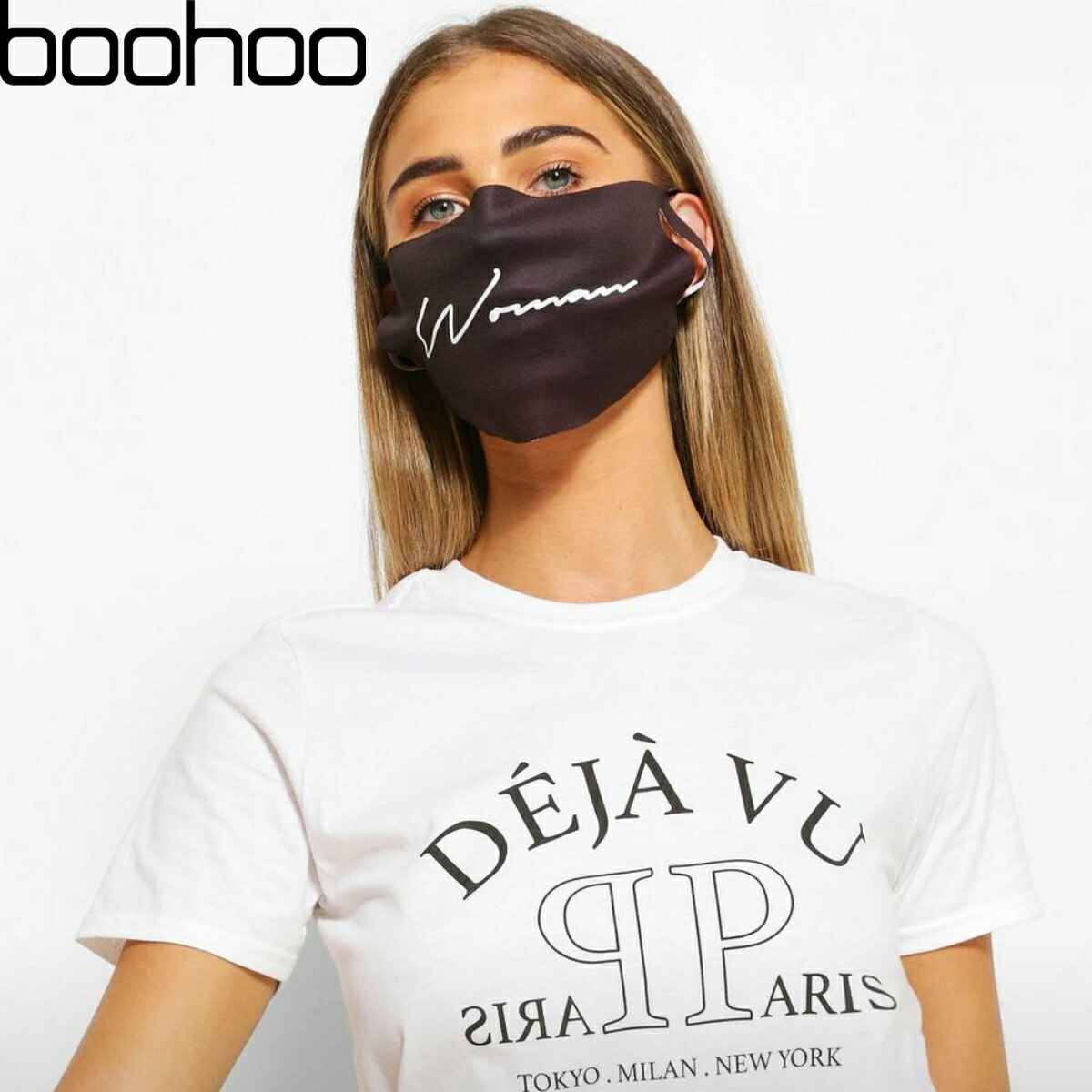 【楽天市場】ブーフー boohoo 布マスク Woman Printed Fashion Face Mask BLACK ブラック 黒 マスク ...