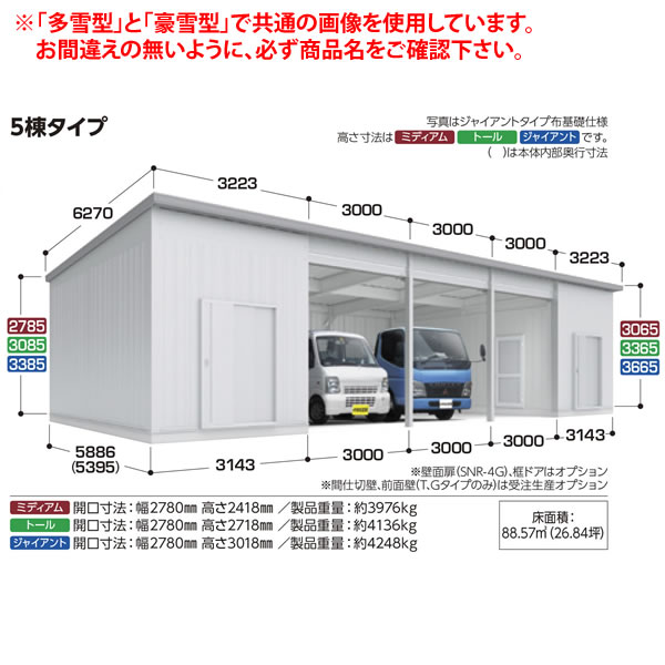 【楽天市場】倉庫 イナバ倉庫SGN-358GUB-5 多雪型ジャイアントベタ基礎タイプ5棟タイプタイプ【新潟・長野・富山限定販売】【お客様組立商品】：イナバ物置専門店上越スチール販売