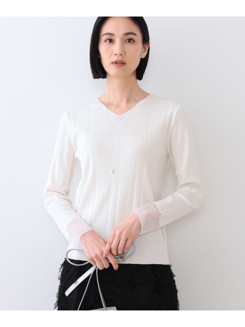 【楽天市場】【SALE／50%OFF】春SALE!【洗える/袖口シアー】コンパクトVネックニット INDIVI インディヴィ トップス ニット ホワイト ブラック グリーン オレンジ【RBA ...