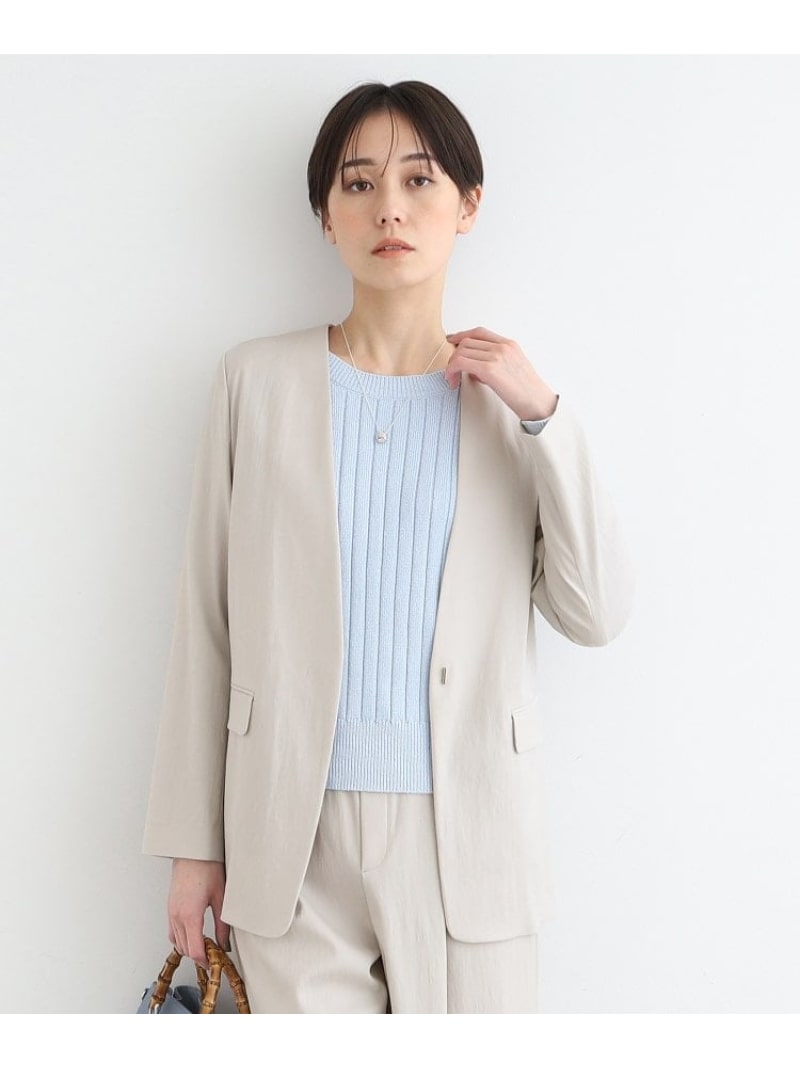 【楽天市場】【SALE／64%OFF】【洗える/UVケア/SETUP可能】ノーカラージャケット INDIVI インディヴィ ジャケット・アウター ノーカラージャケット グレー ブラック ...