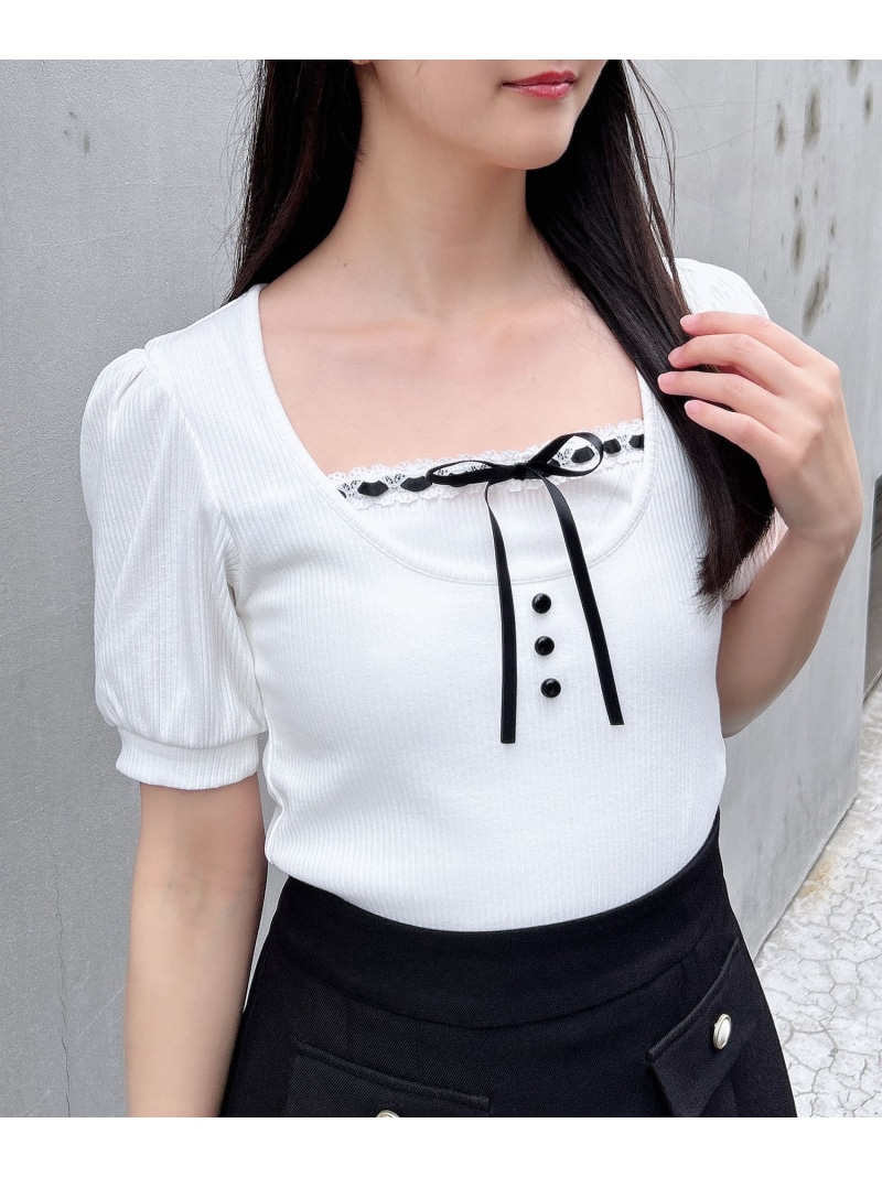 【楽天市場】INGNI/(W)レイヤード風リブリボンTOPs INGNI イング トップス カットソー・Tシャツ ホワイト グレー ブラック[Rakuten Fashion]：INGNI