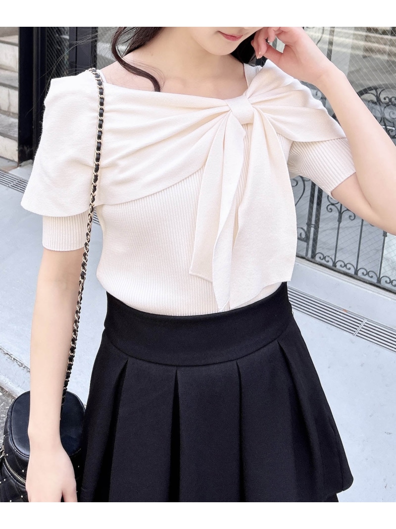 【楽天市場】INGNI/(W)12G2wayオフショルリボン半袖ニット INGNI イング トップス ニット ブラック ホワイト ブルー ピンク[Rakuten Fashion]：INGNI