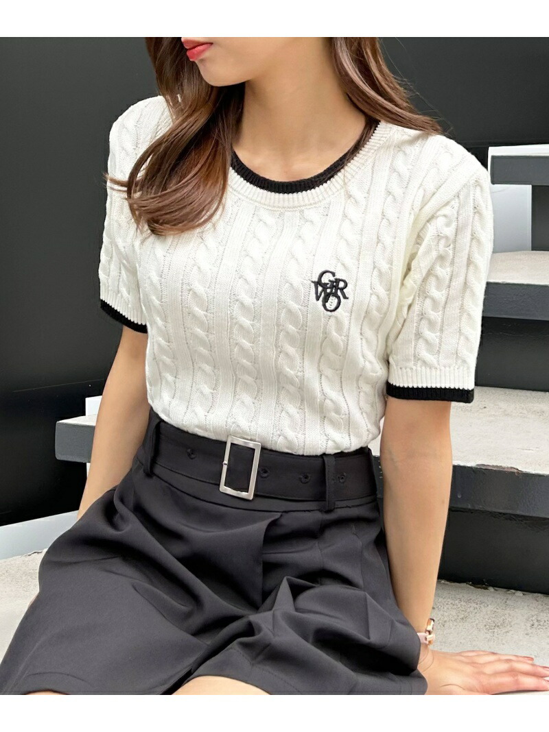 【楽天市場】7G配色胸刺繍ケーブル半袖ニット INGNI イング トップス ニット ブラック グレー ホワイト ブルー[Rakuten ...