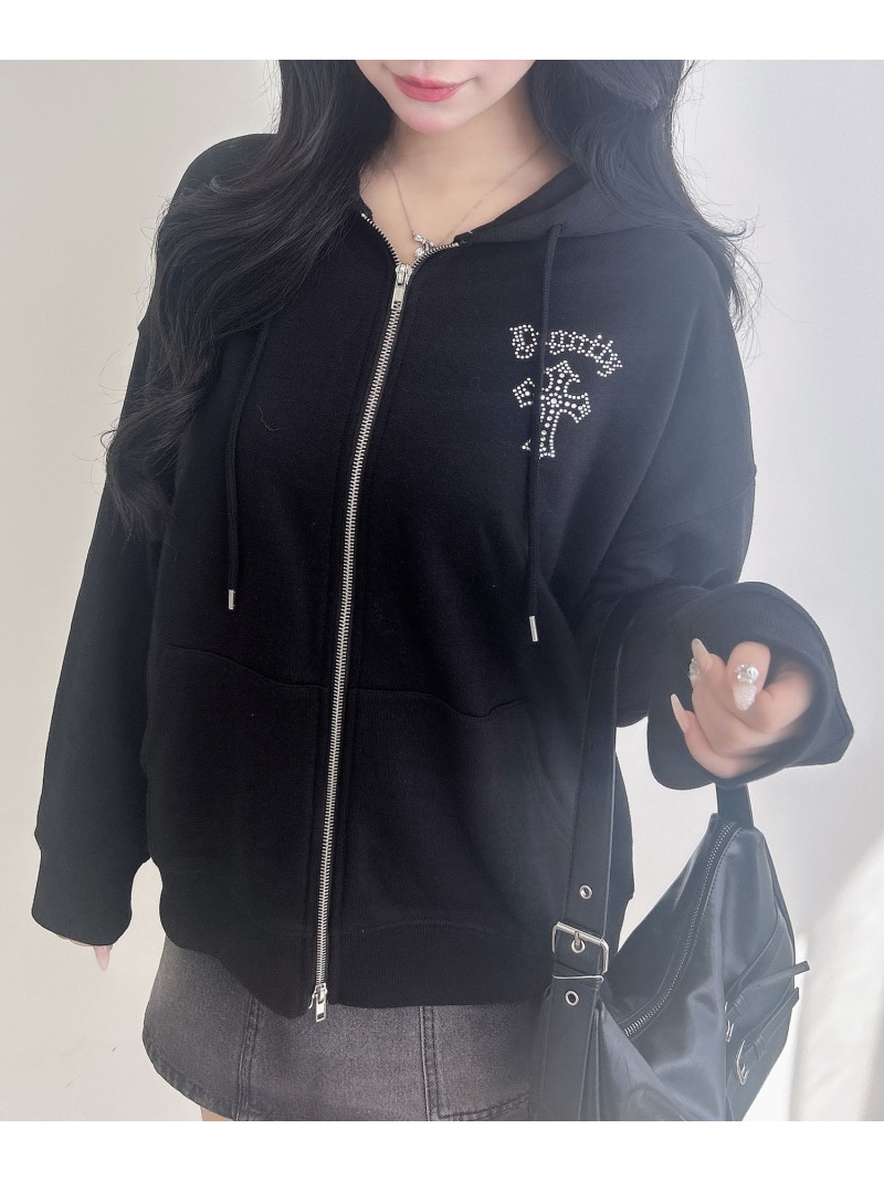 【楽天市場】INGNI/(W)Backラインストーンクロス裏毛チュニックパーカー INGNI イング トップス パーカー・フーディー ブラック グレー レッド[Rakuten Fashion ...