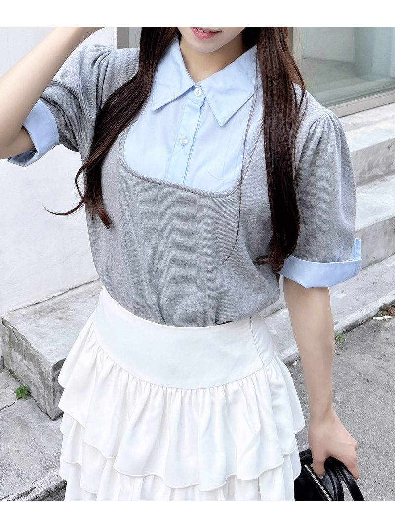 【楽天市場】シャツドッキング半袖ニット INGNI イング トップス ニット ネイビー グレー ベージュ[Rakuten Fashion]：INGNI