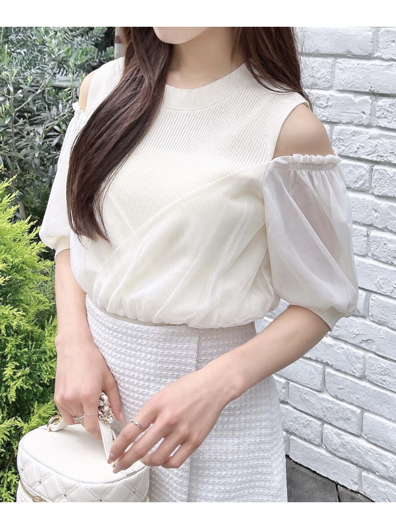 【楽天市場】INGNI/(W)12Gチュールカシュクール半袖ニット INGNI イング トップス ニット ピンク グレー ホワイト ブラック[Rakuten Fashion]：INGNI