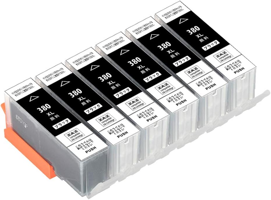 【楽天市場】BCI-380XLPGBK 互換インク ブラックのみ 6個セット BCI-380PGBK BCI-380BKの大容量版 顔料インク 1年保証付 ICチップ付き 残量表示可能 ...