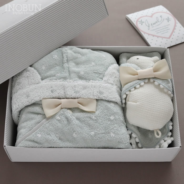 【楽天市場】kontex コンテックス ジュエル フード付きバスタオル＆シロクマ BOXギフトセット アクアマリン ご出産祝い 日本製 ベビーギフト：イノブンオンラインショップ