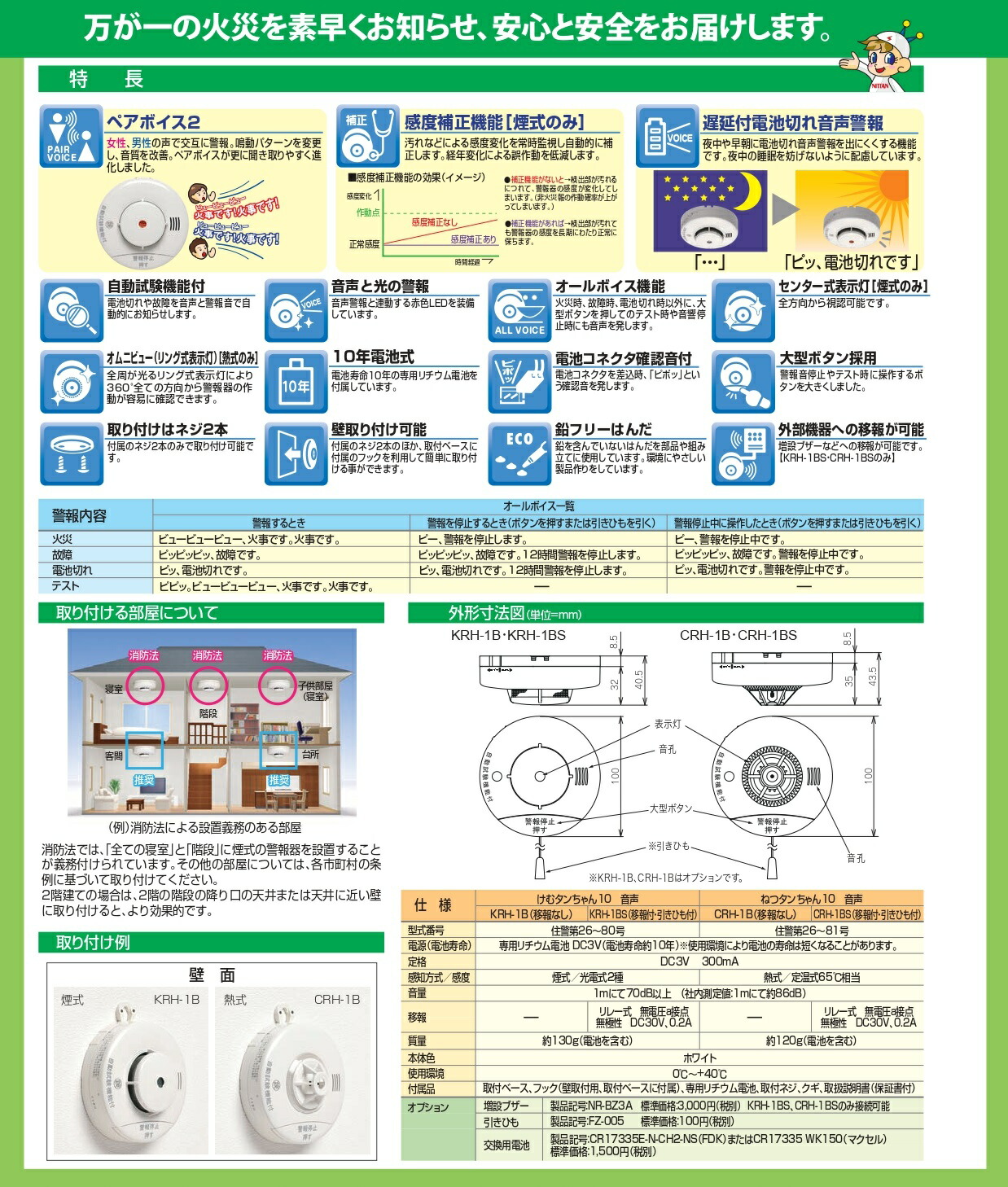 【楽天市場】けむタンちゃん KRH-1B 1個 | 煙感知器 住宅用火災報知器 火災警報器 電池式 火災報知器 住宅用 防災 取り付け 天井 壁 壁面 防災用品 煙 煙式 寝室 リビング 階段 ...