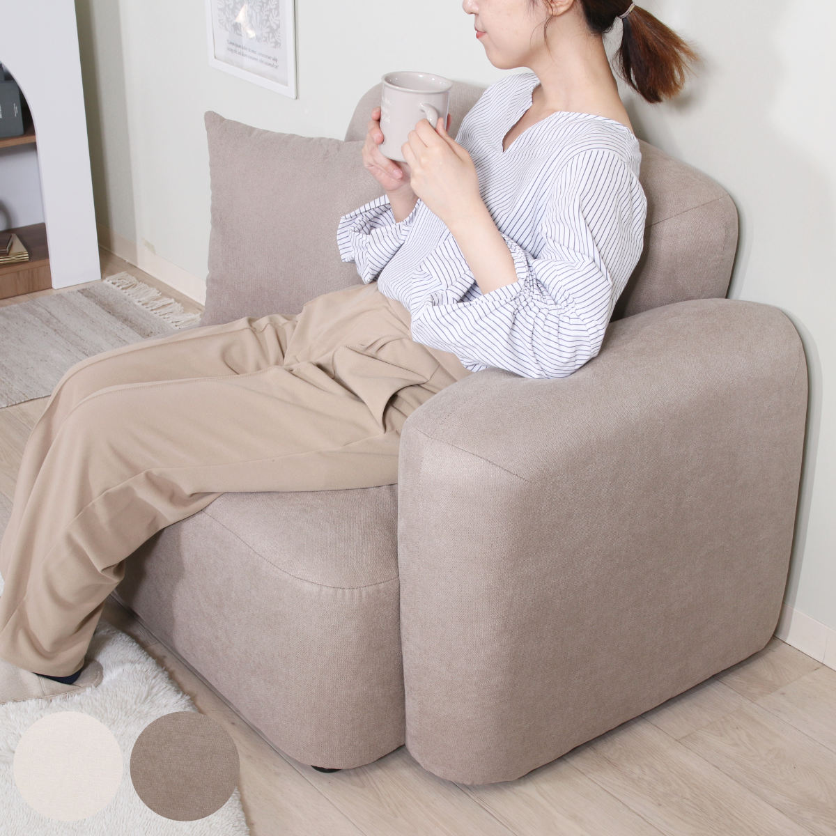 【楽天市場】【セール期間エントリーでポイント10倍】 ソファ 1人掛け 左肘タイプ 幅98cm Chamill （ フロアソファ ローソファ ロータイプ 肘なし アームレス クッション付き ...