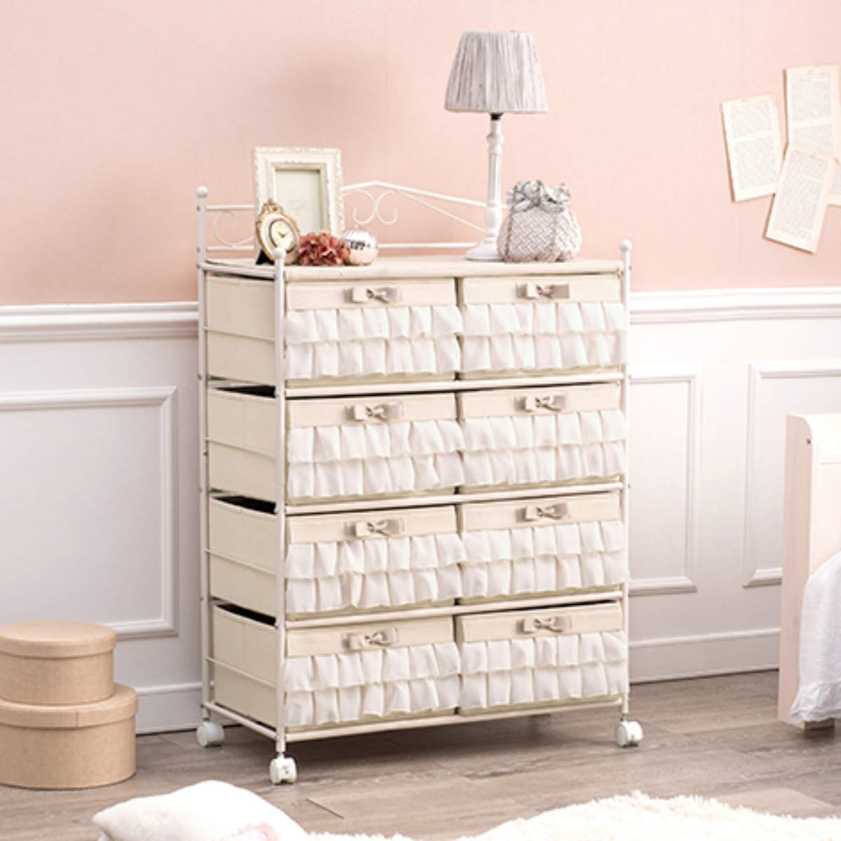 【楽天市場】チェスト 4段 幅76cm キャスター付 フリル （ 送料無料 収納 タンス たんす ワイド 引き出し 姫系 家具 衣類 リボン ...