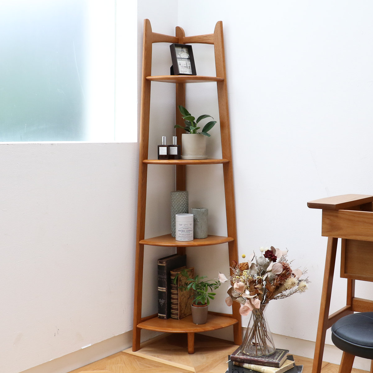 【楽天市場】コーナーラック 幅35cm 4段 天然木 OAKER （ シェルフ 棚 コーナー ラック 収納 間仕切 家具 オーカー ...