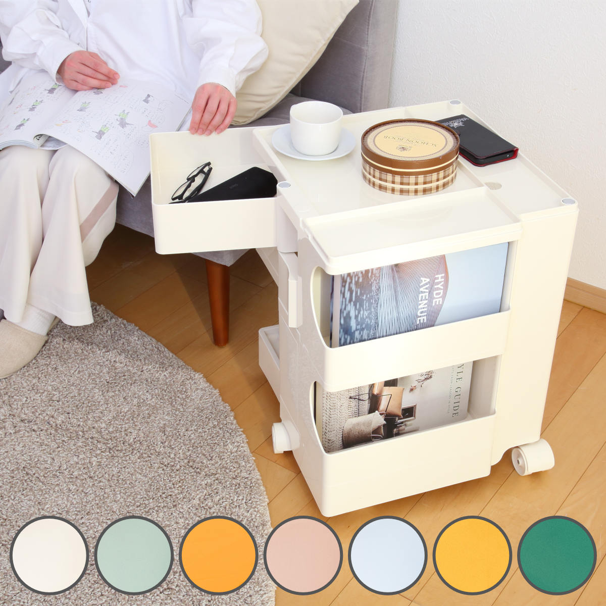 【楽天市場】マルチワゴン 幅43cm Pluna（プルーナ）ロータイプ 四面収納 完成品 （ ワゴン キャスター付 収納 棚 ラック トレー 2段トレー ミニワゴン トロリー サイドワゴン ...