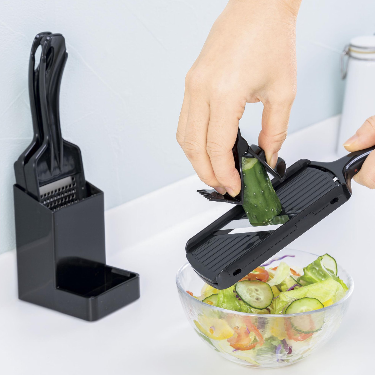 【楽天市場】ミニ調理器セット 5点セット プログレード スタンド付き 千切り器 スライサー 日本製 （ 千切り おろし器 スライス 安全 ...