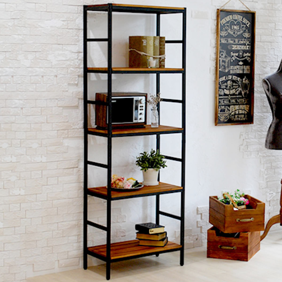 【楽天市場】スチールラック 5段 60.5×32.5cm 天然木 BRICK （ ラック シェルフ 棚 収納 スチール 木製 可動棚 オープン ...