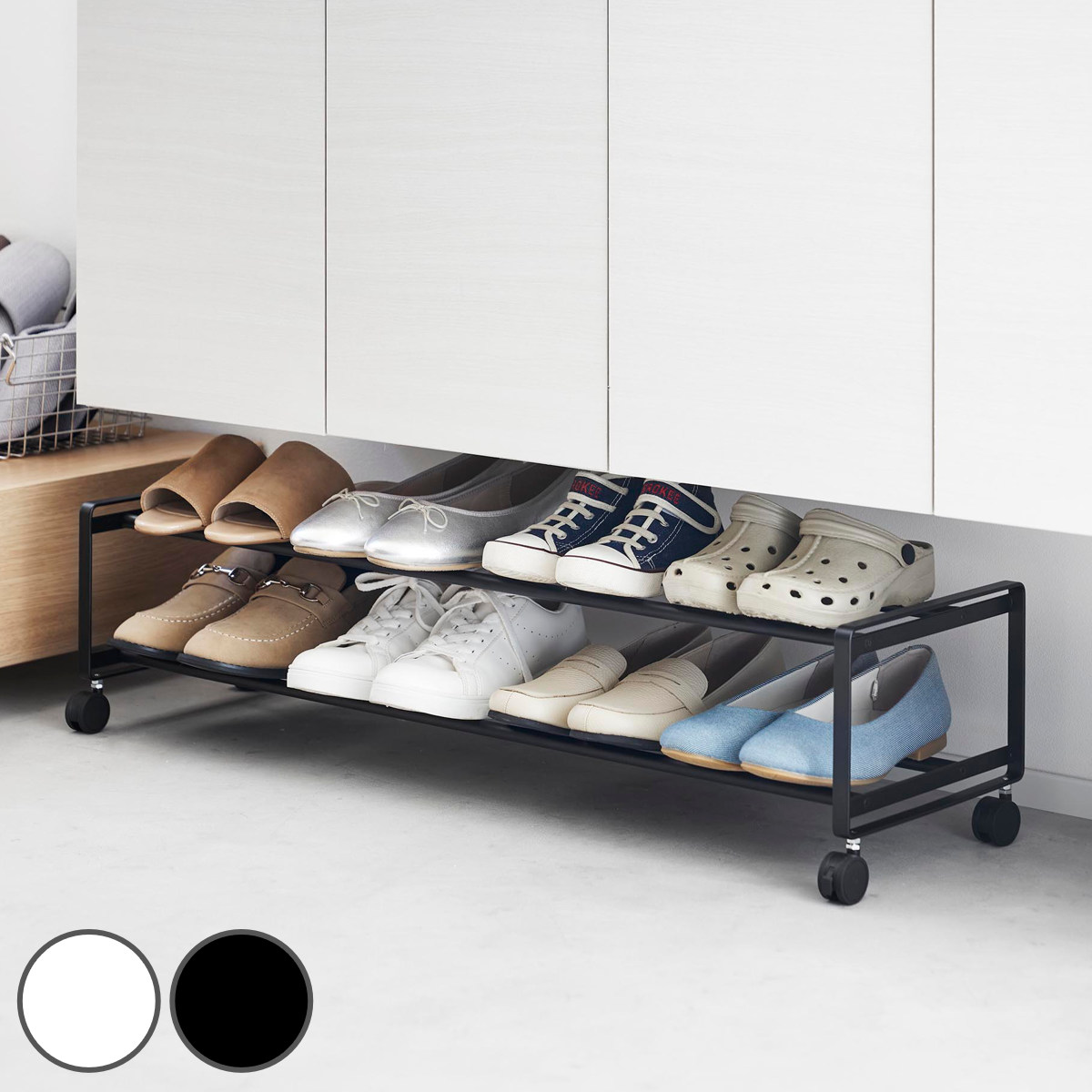 【楽天市場】【レビュー特典付き】 山崎実業 tower 引き出せるキャスター付きシューズラック タワー 2段 （ 4903208016247 タワーシリーズ シューズラック キャスター付き ...