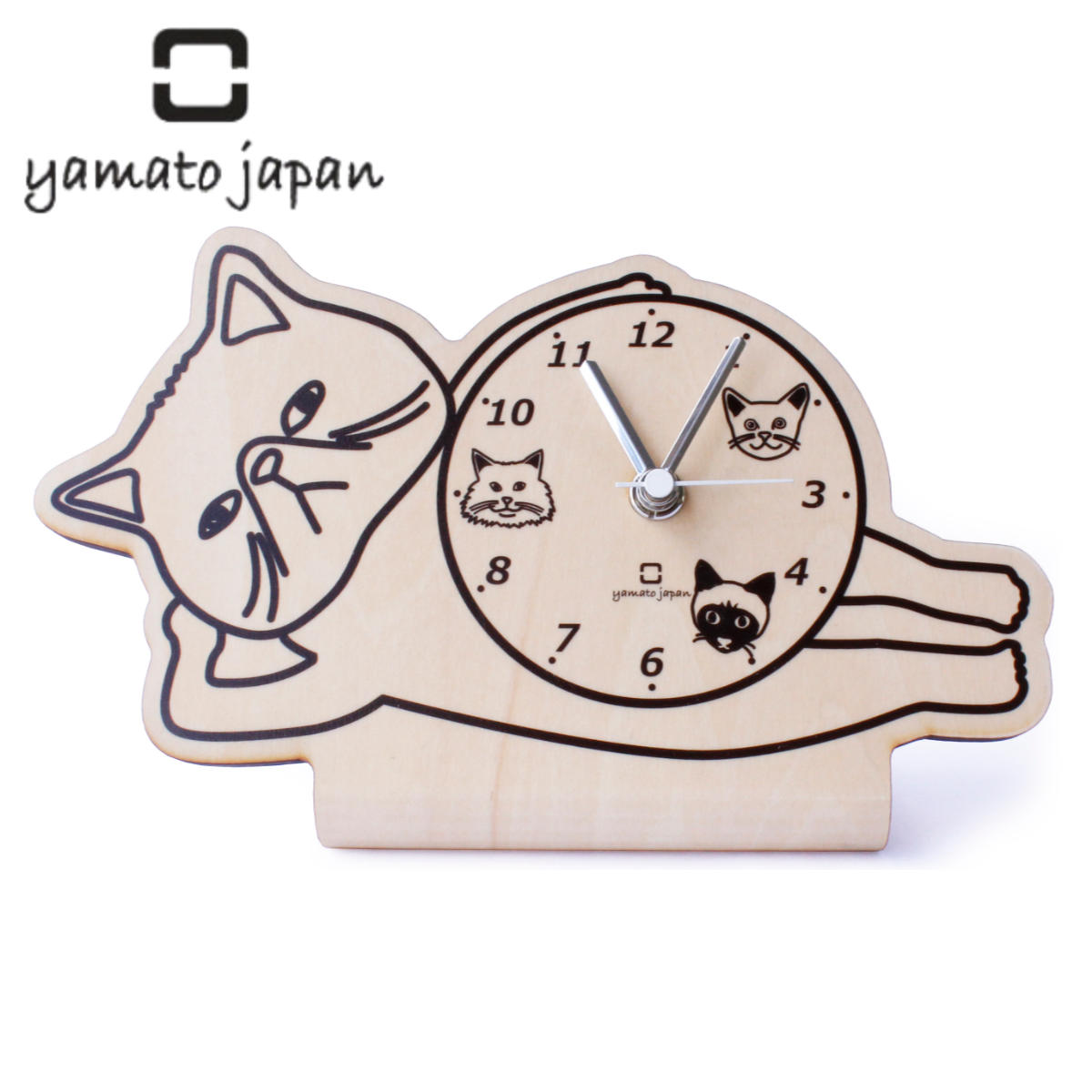 【楽天市場】置き時計 stand clock CATS ヤマト工芸 エキゾチックショートヘア （ 時計 置時計 木製 木目調 とけい クロック ...